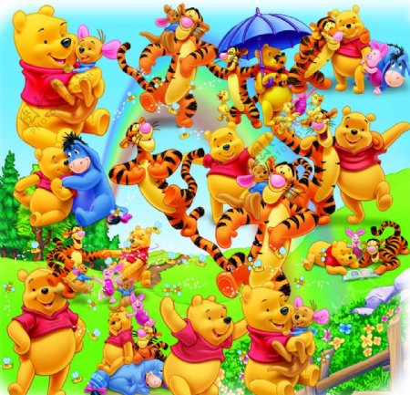 跳跳虎和小熊维尼家族图片_动漫卡通_插画绘画-图行天下素材网